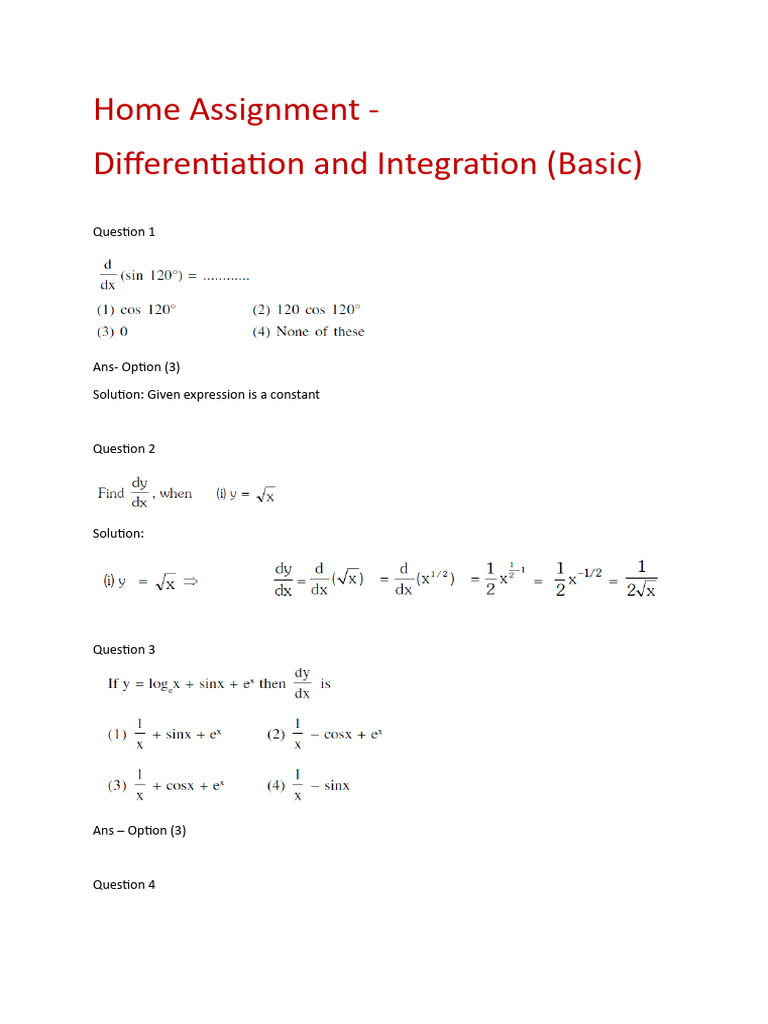 Home Assignment CLE-Differentiation, Integration | PDF