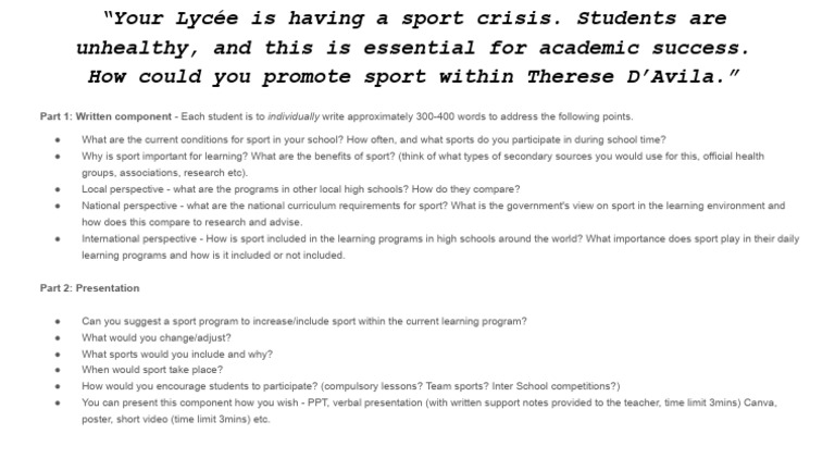 Global Perspectives - Sport and Recreation Assignment | PDF