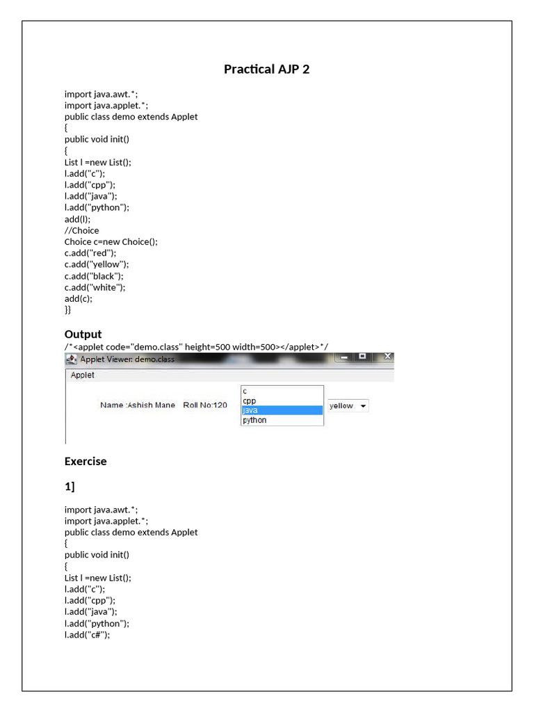 AJP 2: Java Applet GUI Example | PDF