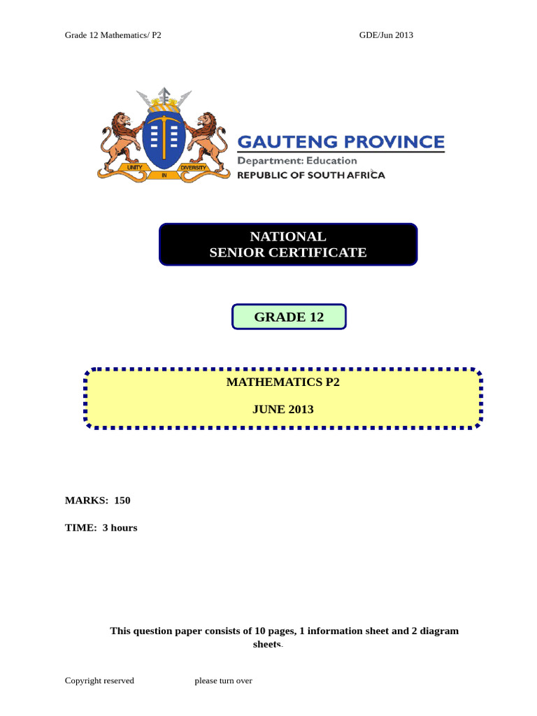 Grade 12 Maths P2 June 2013 (Final) | PDF