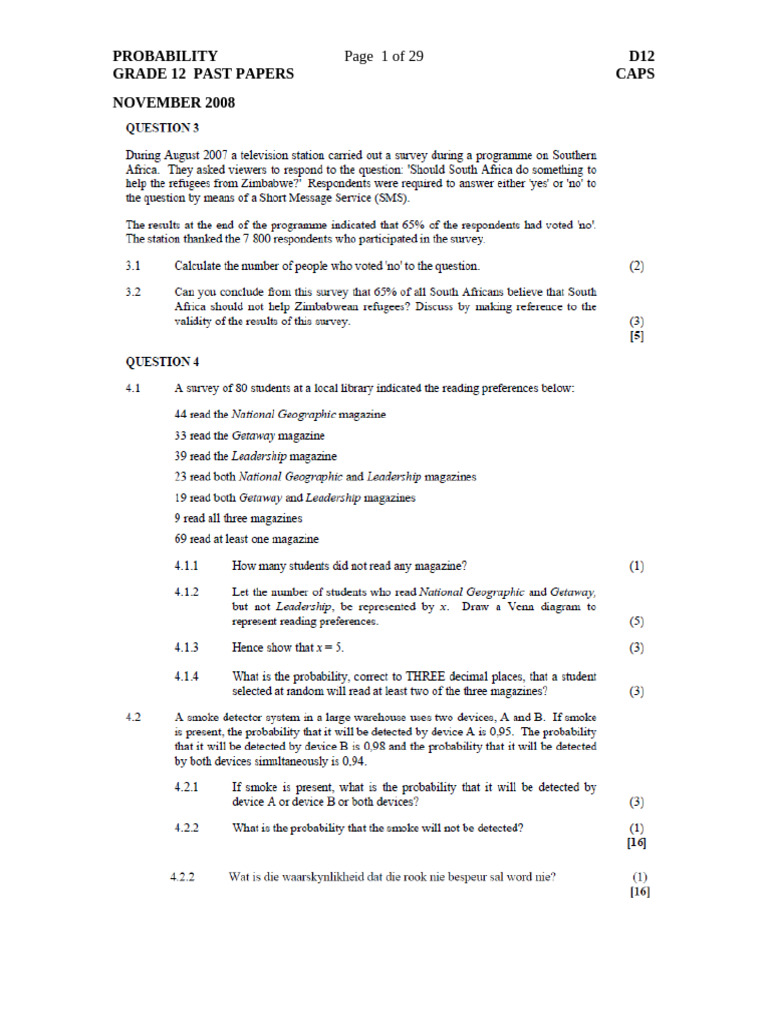 PROBABILITY Past Papers | PDF