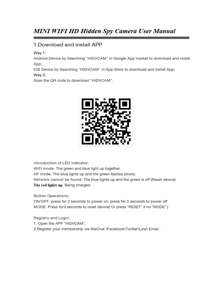 MINI WIFI HD Hidden Spy Camera User Manual: 1.download and Install APP ...