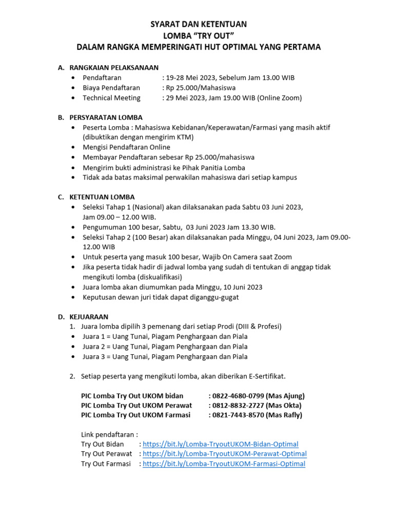 Syarat Dan Ketentuan Lomba | PDF