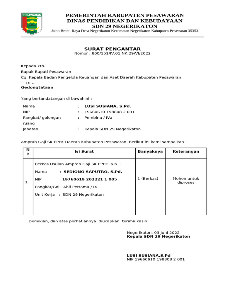 Surat Pengantar Amprah | PDF