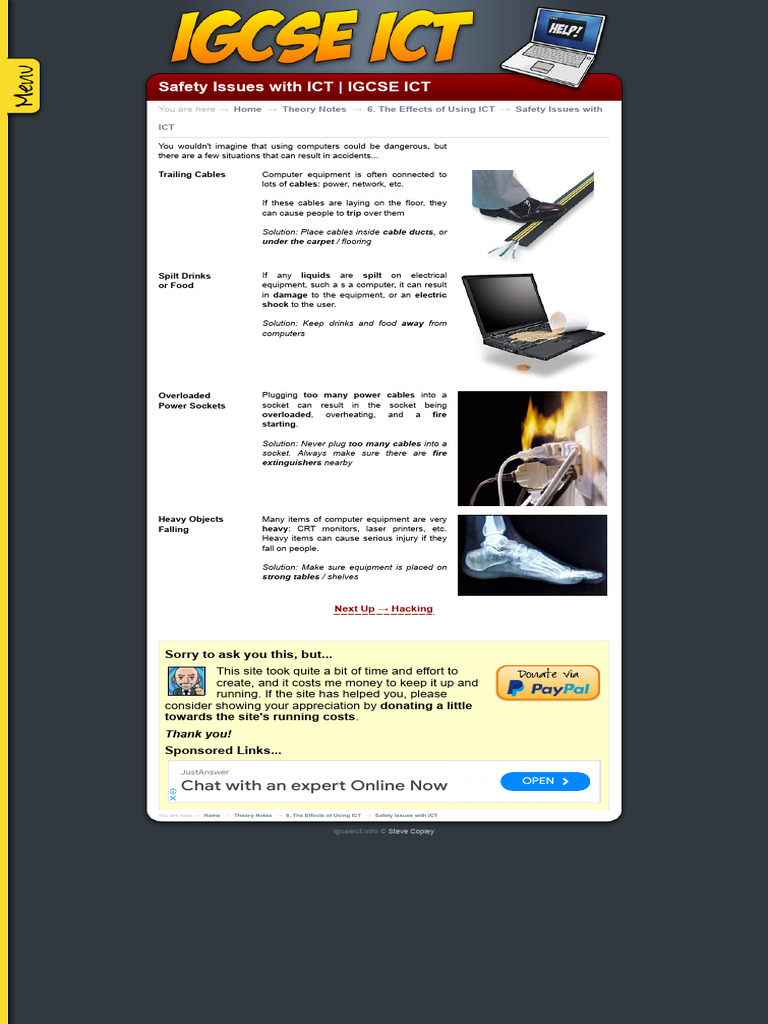 IGCSE ICT - Safety Issues With ICT IGCSE ICT | PDF | Electronics | Games & Activities
