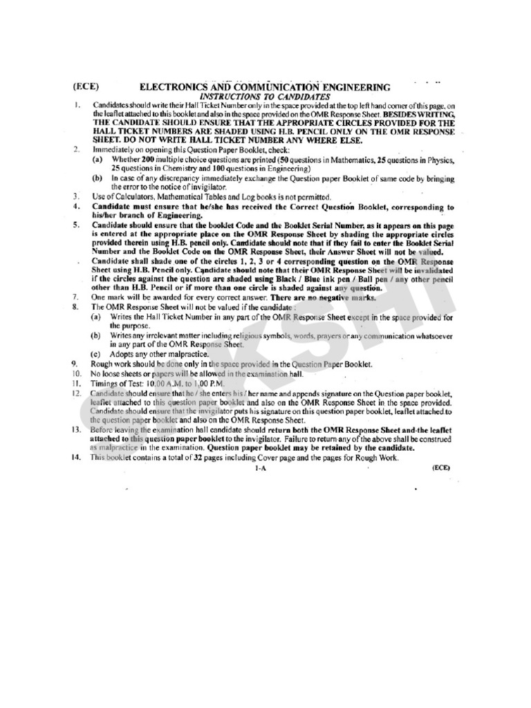 ECET - 2012 Electronics and Communication Engineering Question Paper | PDF