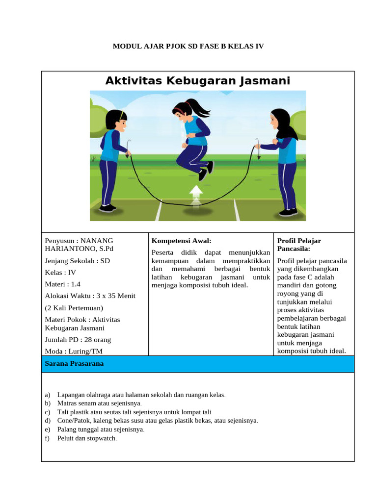 06 Modul Ajar Pjok Kelas 4 Sem 2 Aktivitas Kebugaran Jasmani | PDF