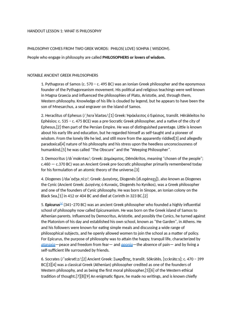 Handout Lesson 1 What Is Philosophy | PDF