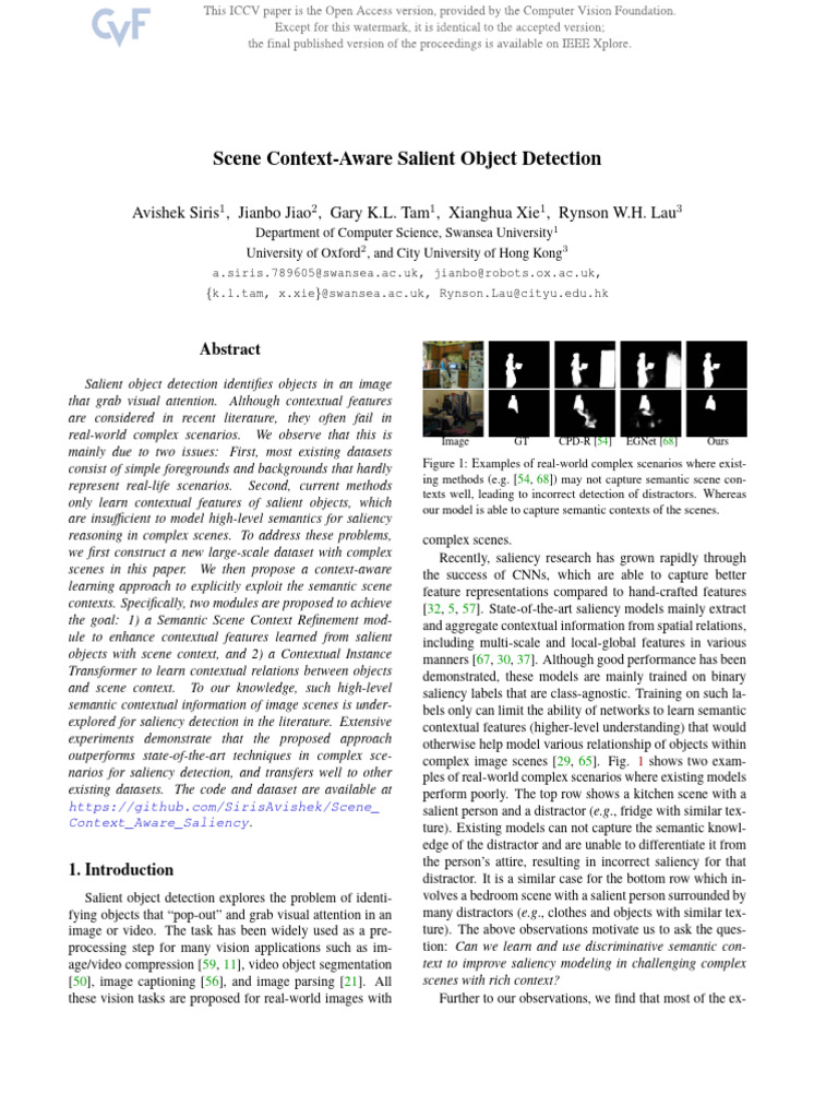 Siris Scene Context Aware Salient Object Detection Iccv 2021 Paper Pdf