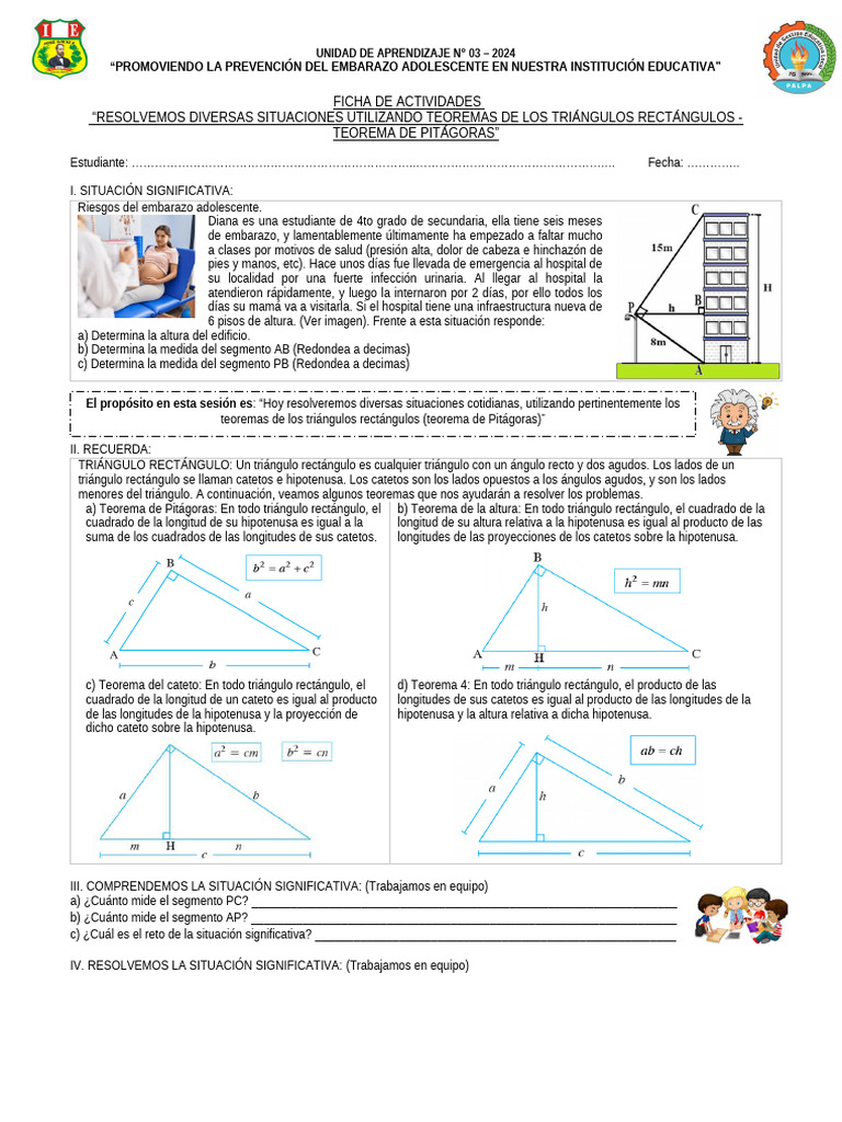 Ficha Cuarto Año Relaciones Metricas en El Triangulo Rectangulo | PDF