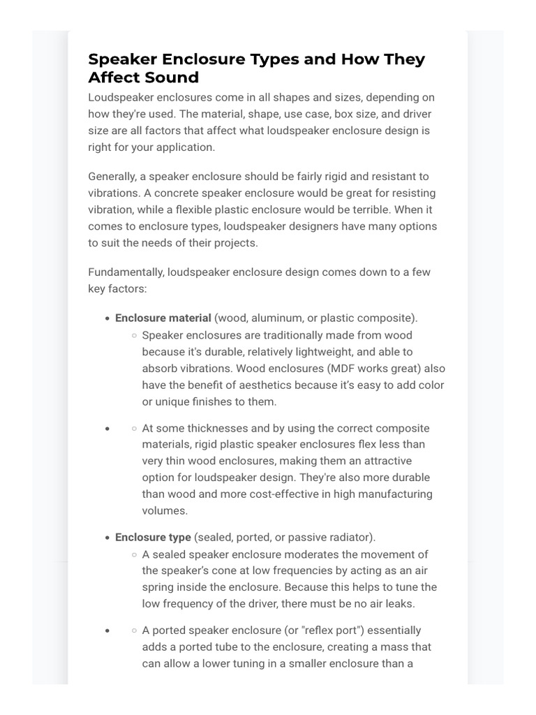 How To Choose Loudspeaker Enclosure Design, Material & Type | PDF ...