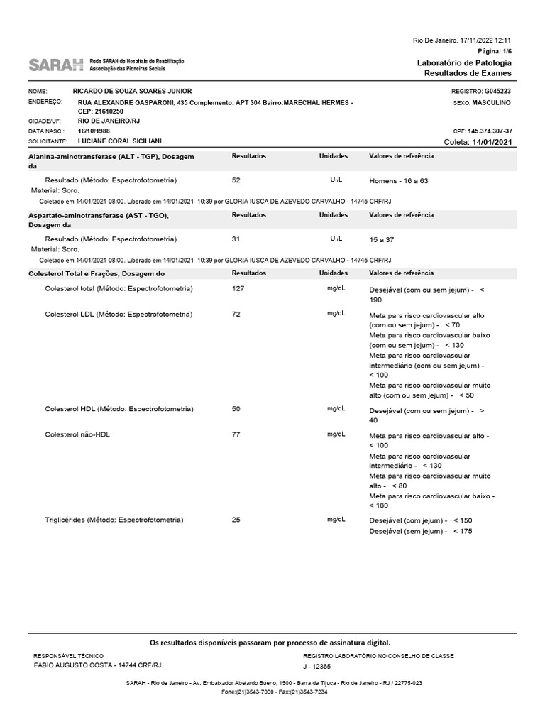Exames Rede Sarah | PDF