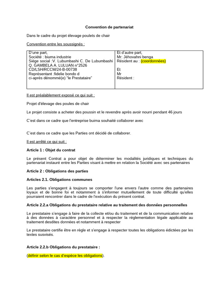 Convention de Partenariat (Buima) | PDF