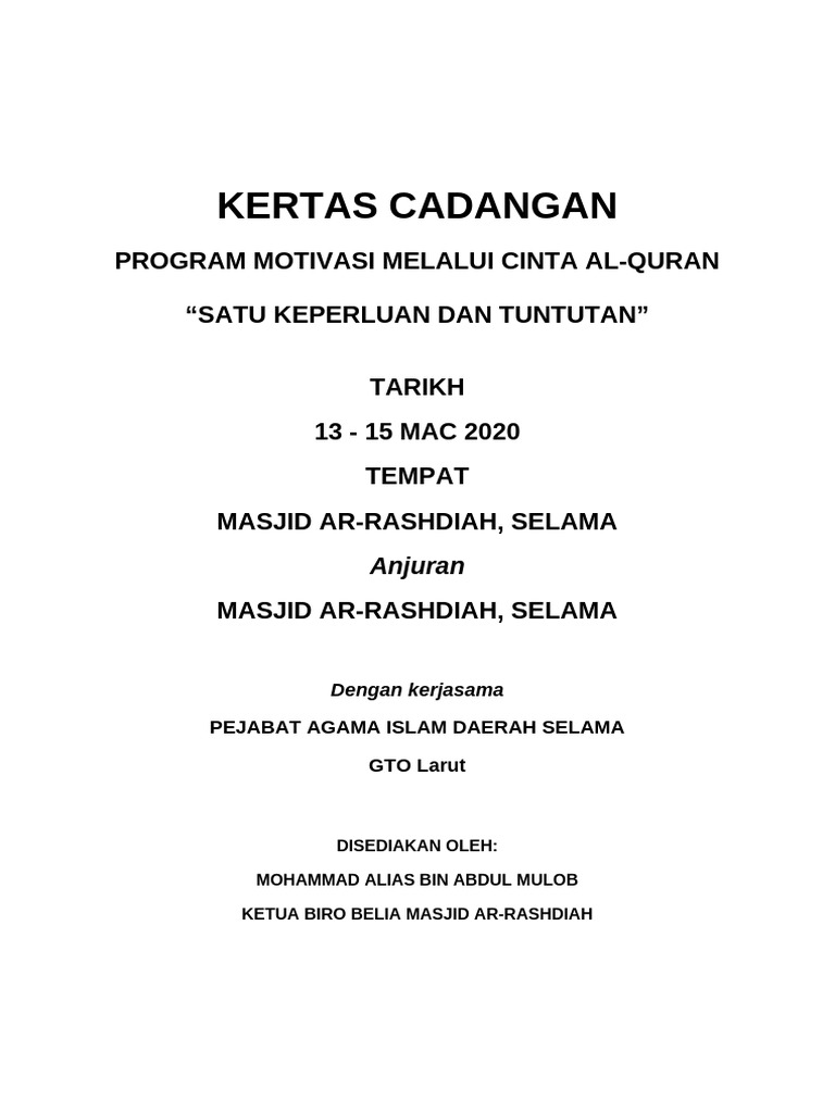 KK Program Motivasi Melalui Cinta Al-Quran - 2020 | PDF