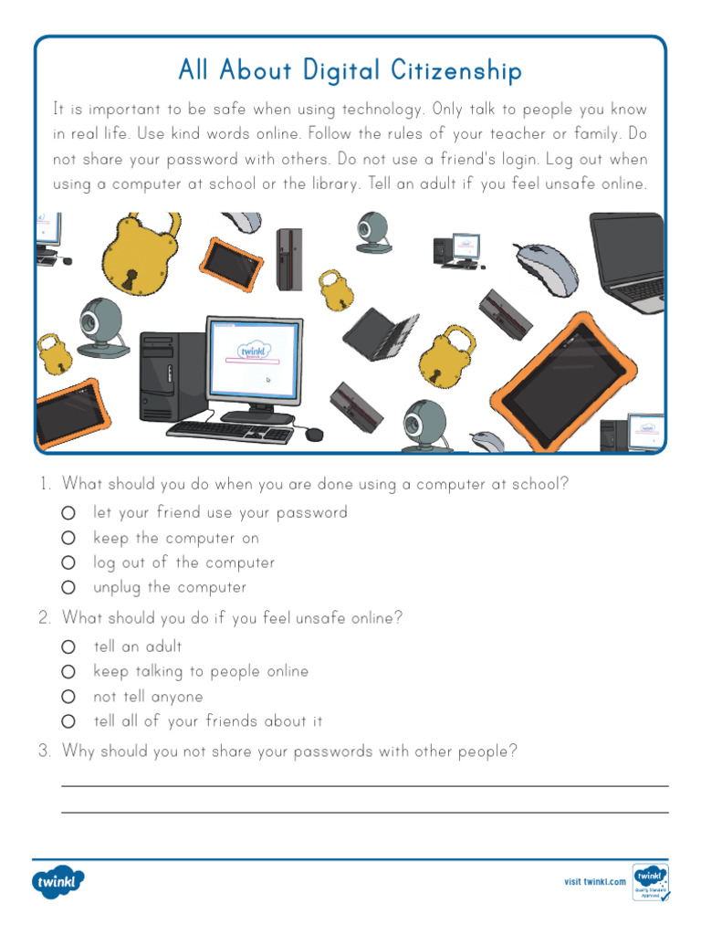 First Grade All About Digital Citizenship Reading Passage Comprehension ...