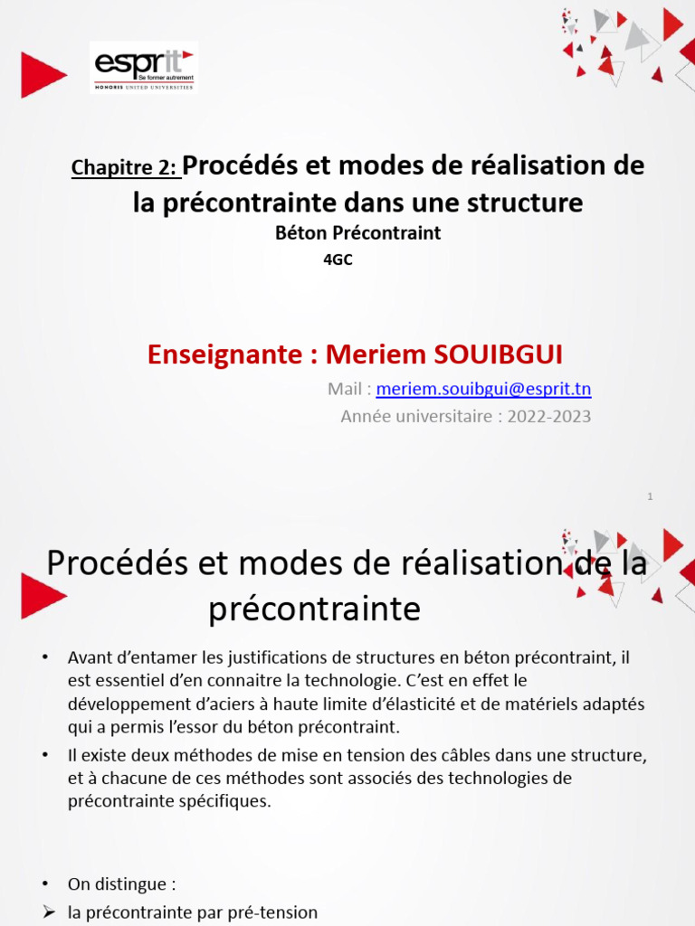 Chapitre 2 Procédés Et Modes de Réalisation de La Précontrainte Dans ...