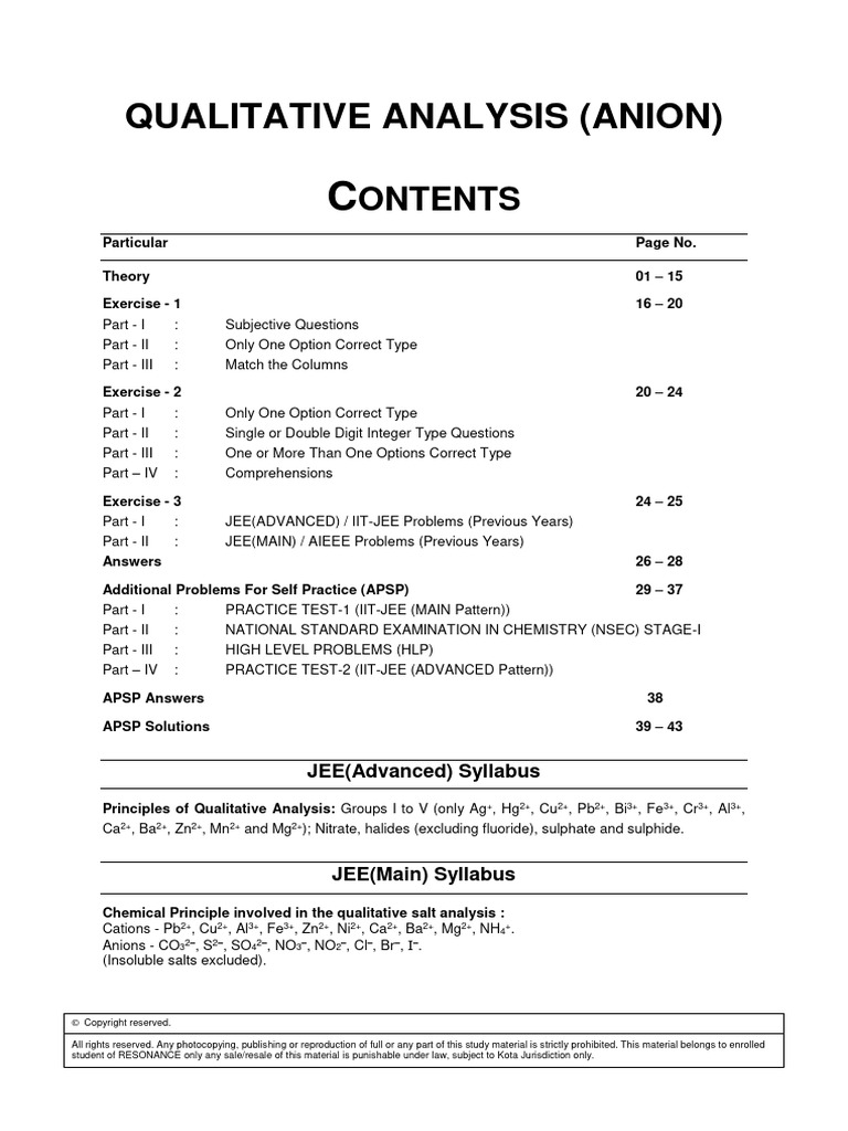 Qualitative Analysis (Anion) : Ontents | PDF