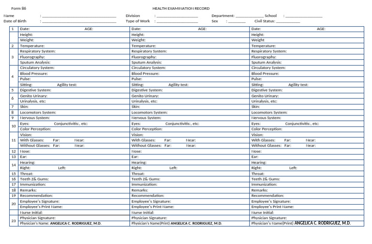 CS Form 86 HEALTH EXAMINATION Form | PDF