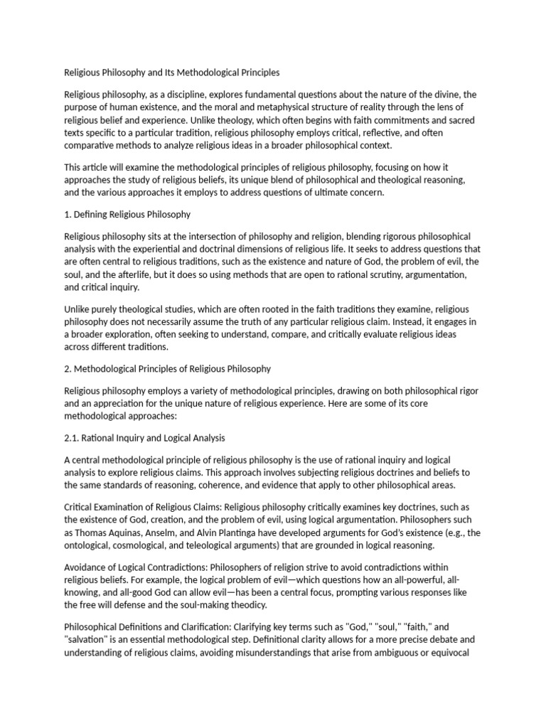 Religious Philosophy and Its Methodological Principles | PDF