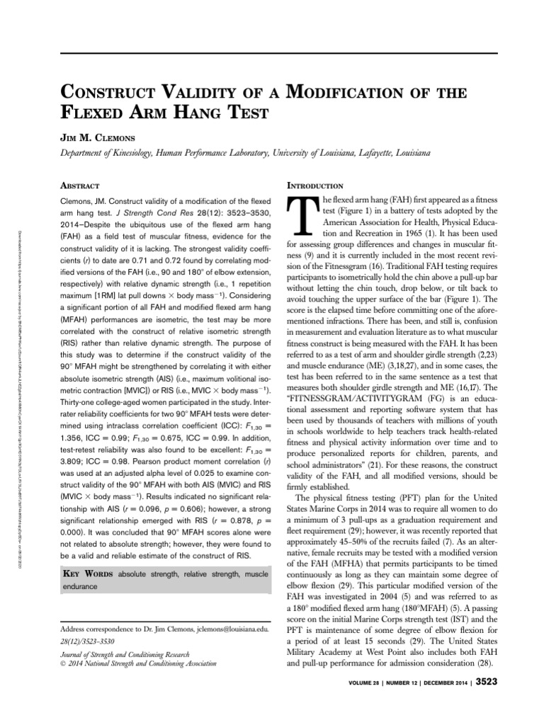 Clemons Et Al. (2014) Construct Validity of A Modification of The ...