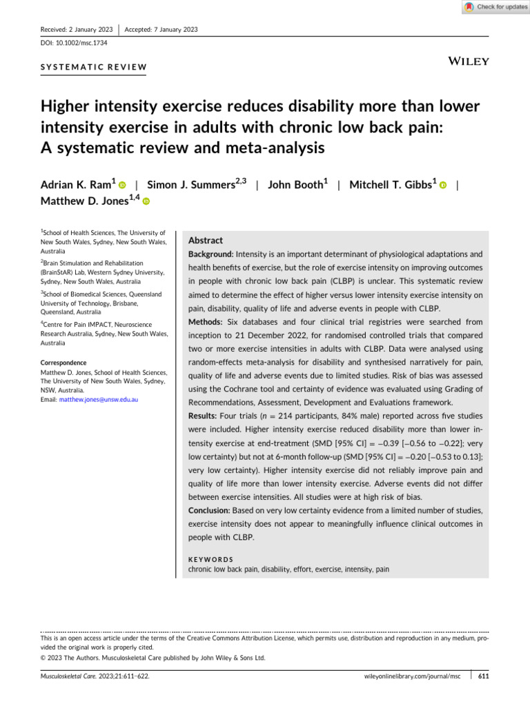 2023, Higher Intensity Exercise Reduces Disability More Than Lower ...