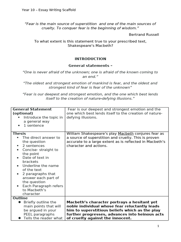 Year 10 Macbeth Scaffold 2024 | PDF