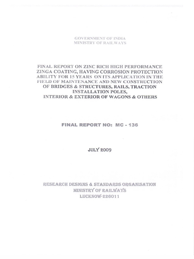 RDSO Zinga Final Report MC-136 | PDF