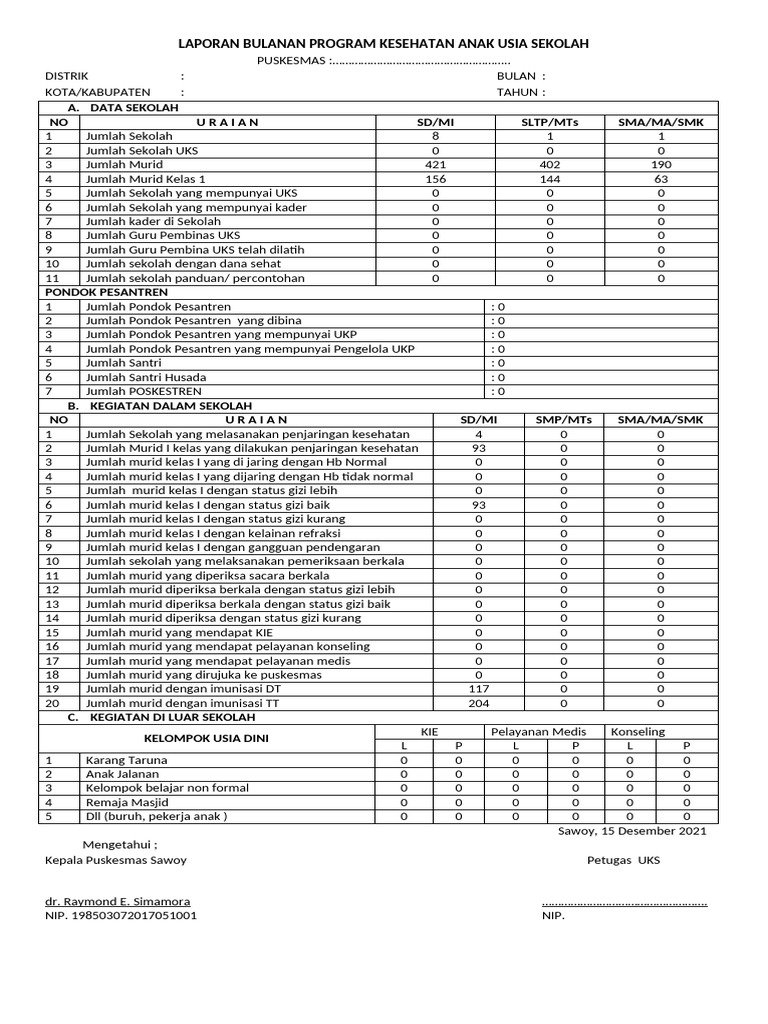 Form Penjaringan Anak Sekolah | PDF