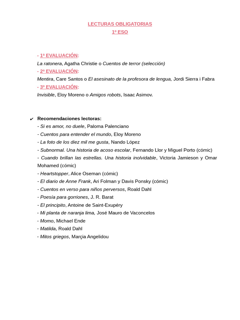 Lecturas obligatorias 1 ESO | PDF