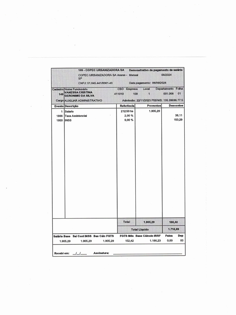 Holerite Vanessa | PDF