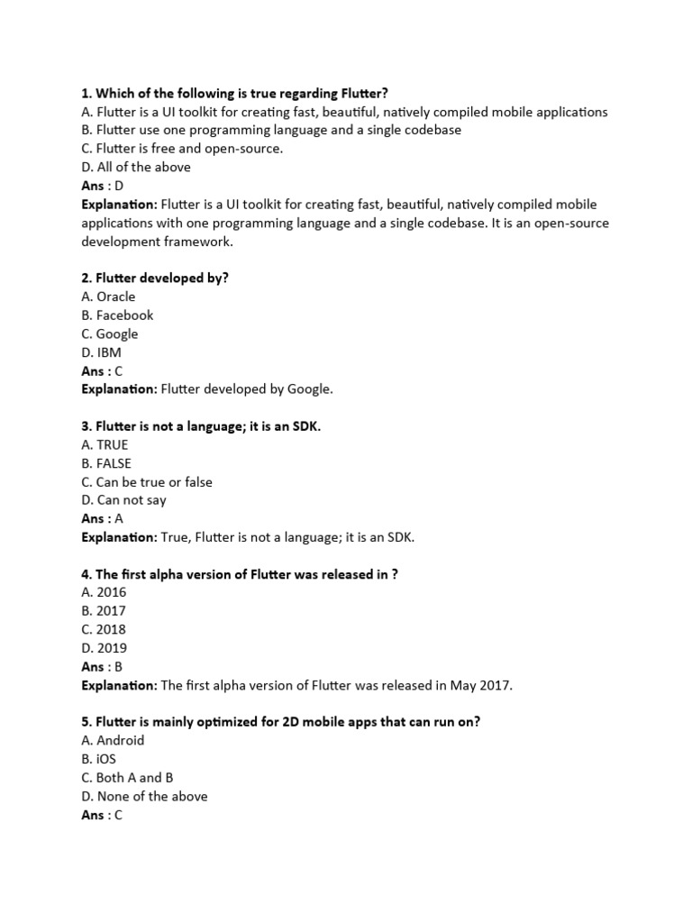 FLUTTER MCQS | PDF