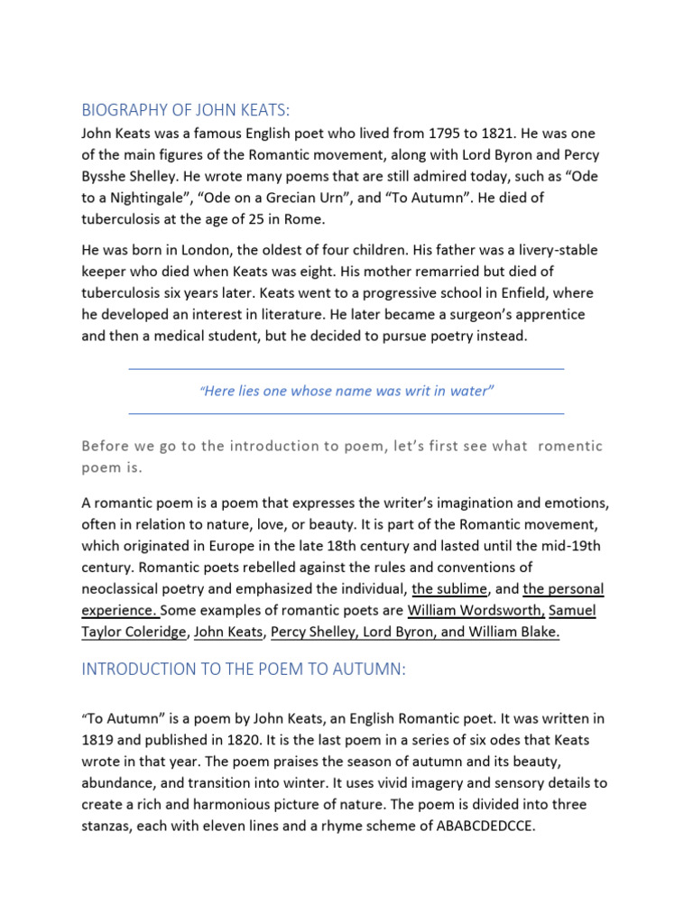 John Keats' "To Autumn": Analysis & Themes | PDF | John Keats | Art