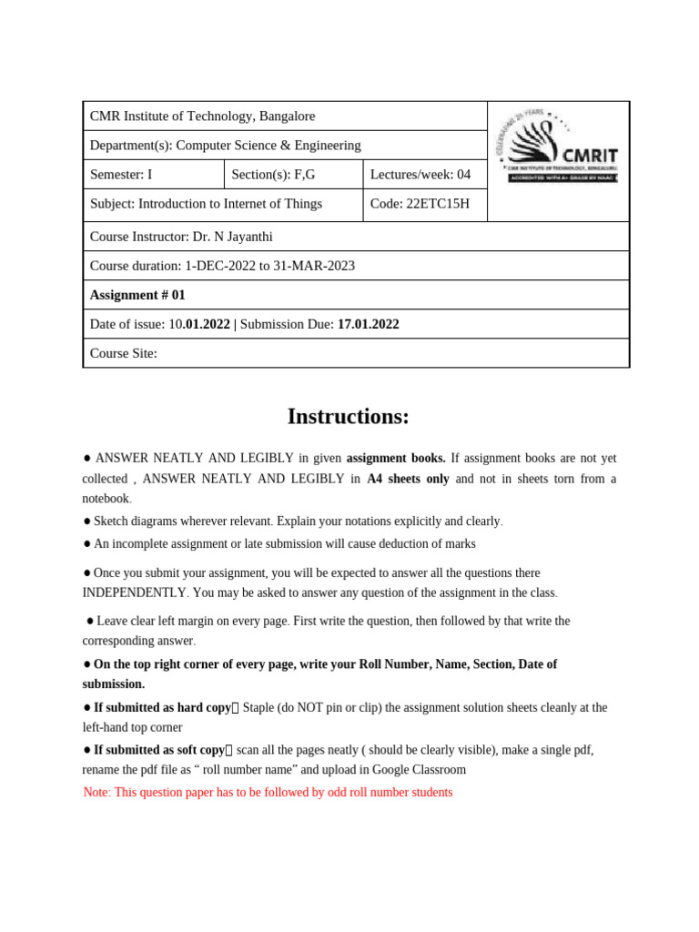 IOT P1 Assignment 1 Questions | PDF