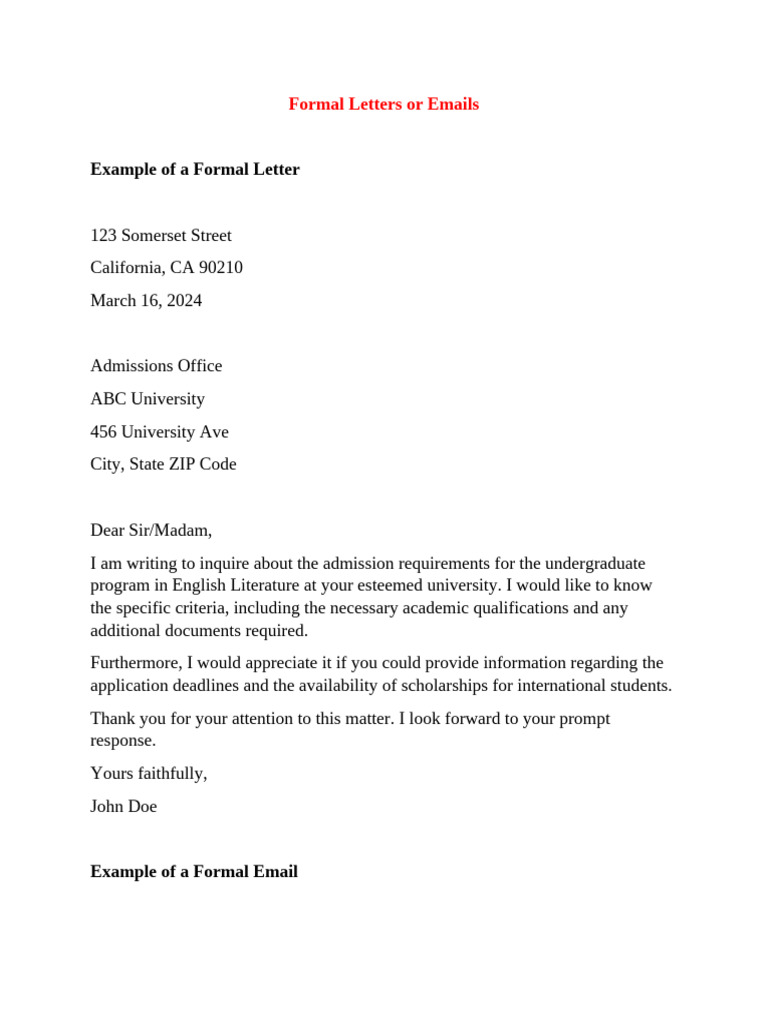 Formal Letters or Emails | PDF