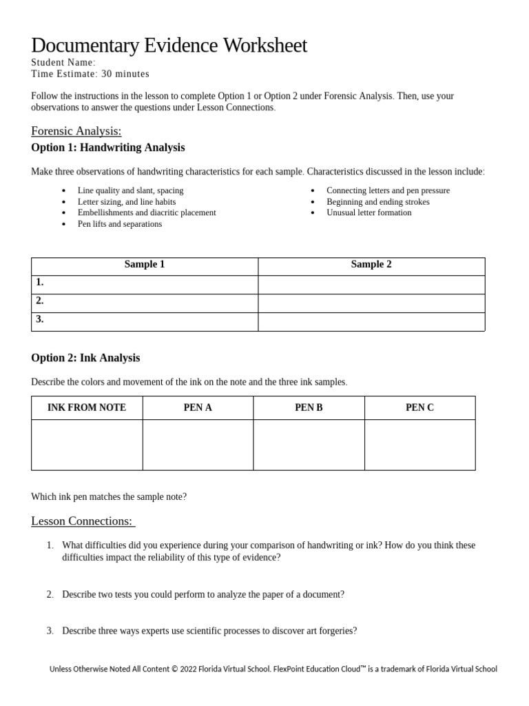 01 04 Documentary Evidence Worksheet | PDF