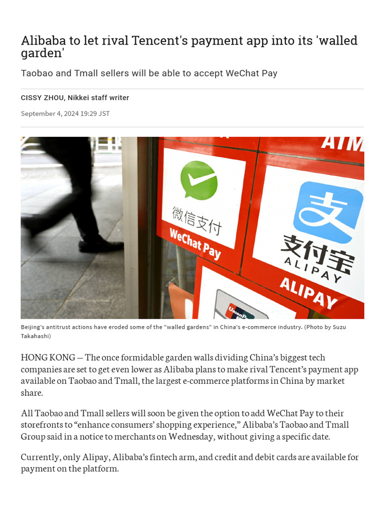Alibaba To Let Rival Tencent's Payment App Into Its 'Walled Garden' | PDF