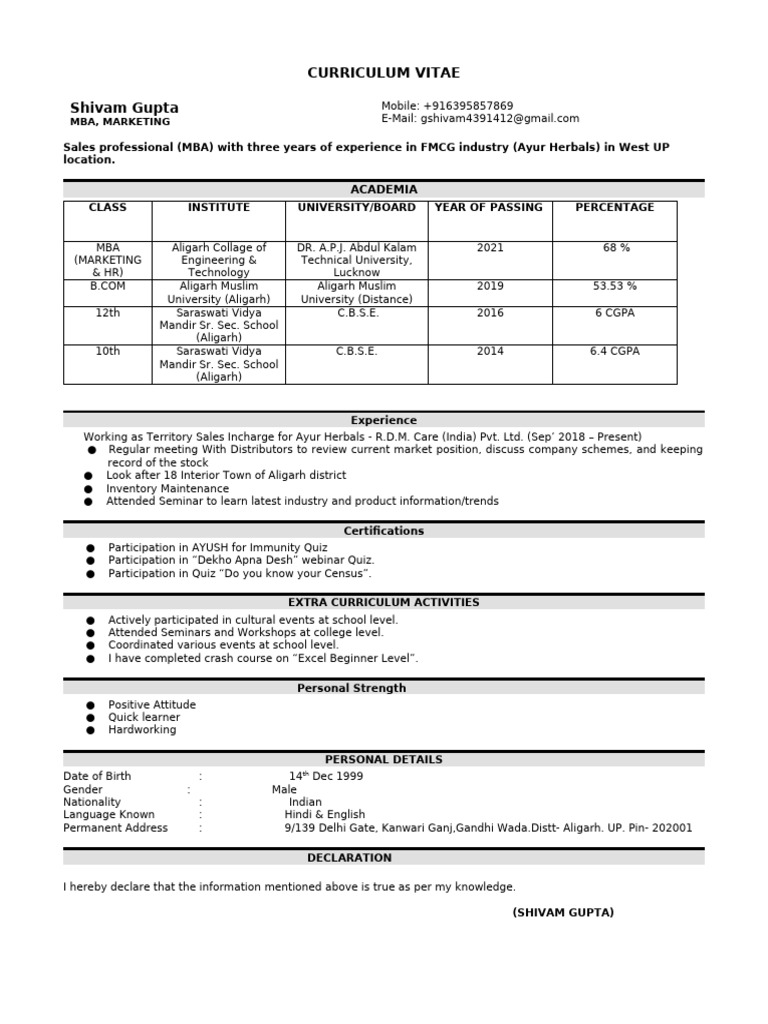 Shivam Gupta CV | PDF