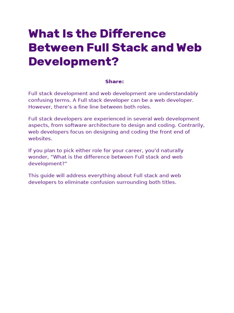 What Is The Difference Between Full Stack and Web Development | PDF What Is The Difference Between Full Stack and Web Development | PDF
