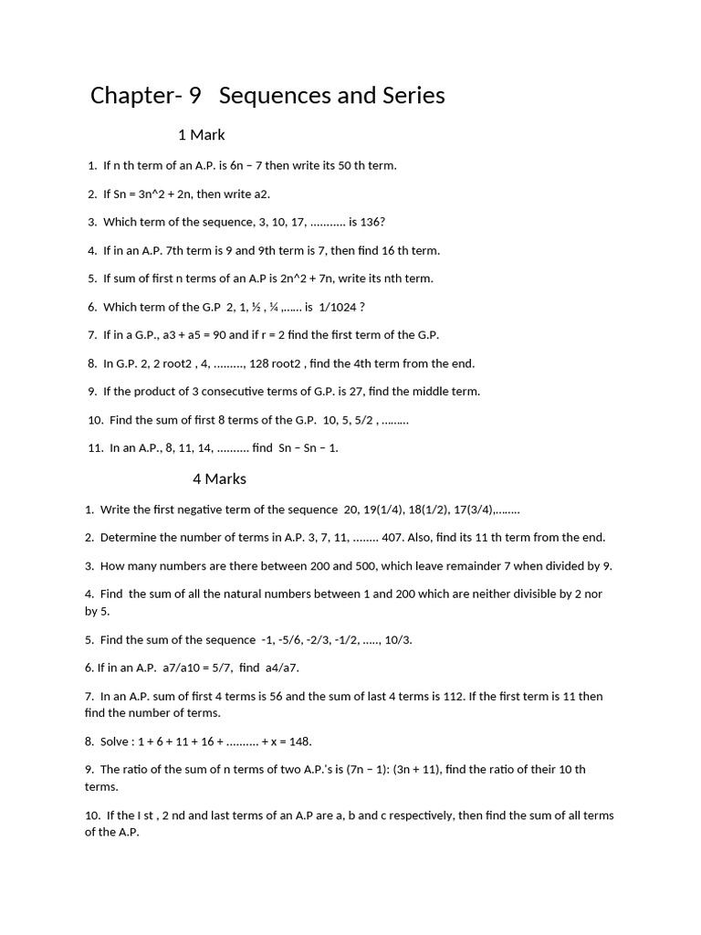 Extra Questions Sequence and Series | PDF