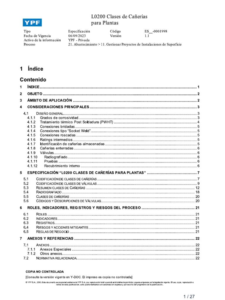 Piping Class Planta 1 | PDF