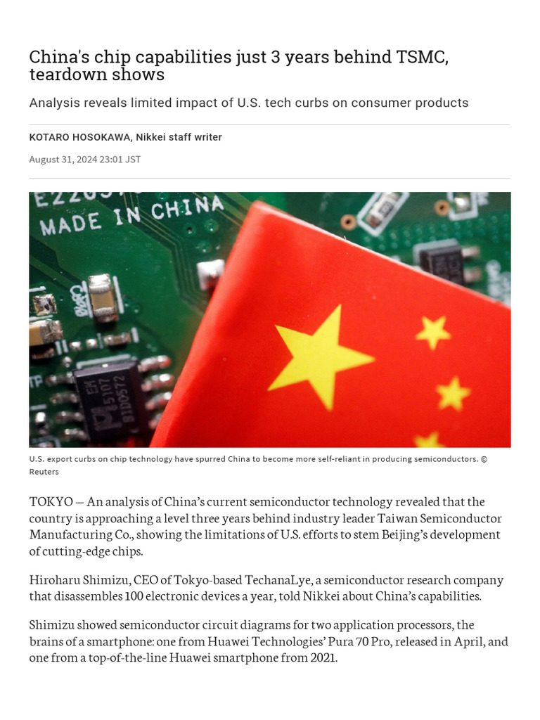 China's Chip Capabilities Just 3 Years Behind TSMC, Teardown Shows | PDF