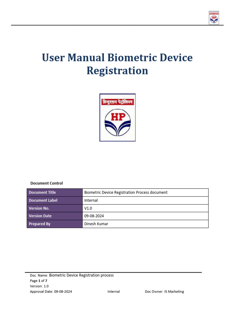 UserManual BiometricDeviceRegistration | PDF | Biometrics | Business