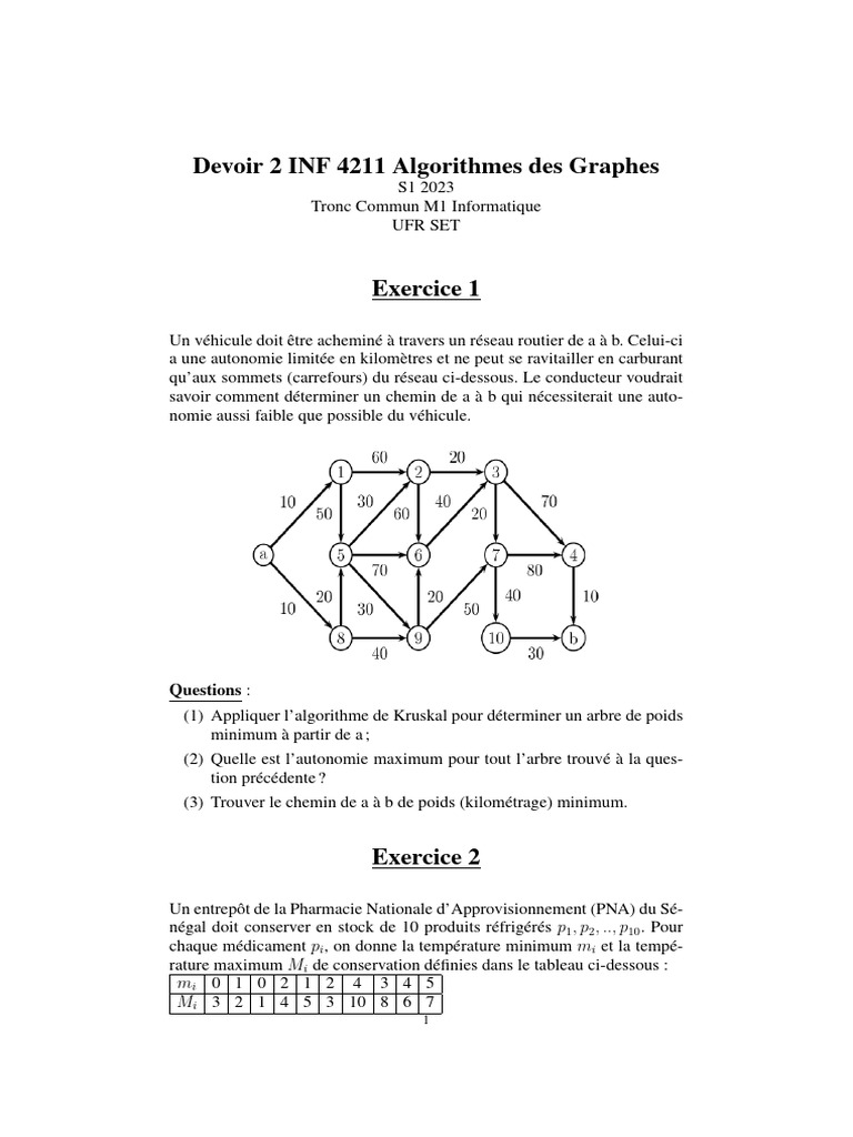 Devoir 2 Algos Graphes Tronc Commun Info UFR SET S1 2023 | PDF