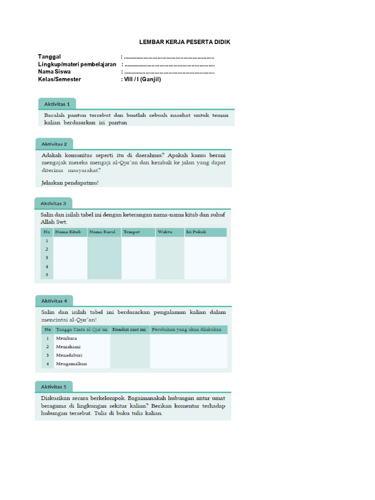 LKPD Bab 2 Kelas 8 Pai Nahwan | PDF