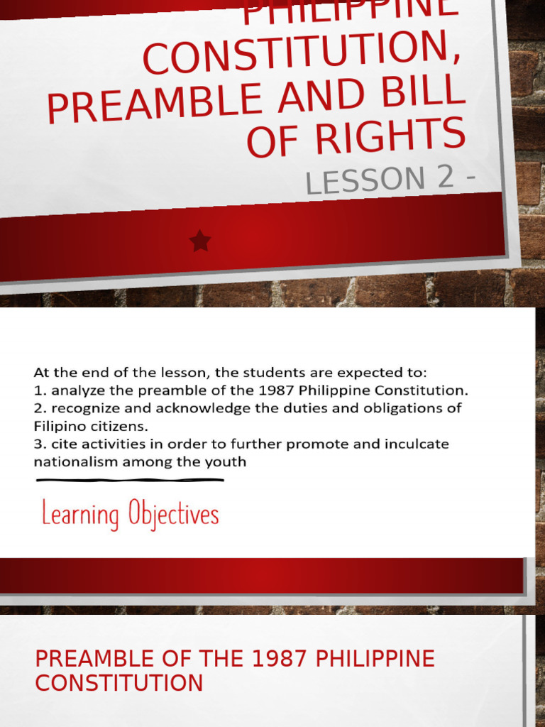 Lesson 2 Philippine Constitution Preamble and Bill of Rights Autosaved ...