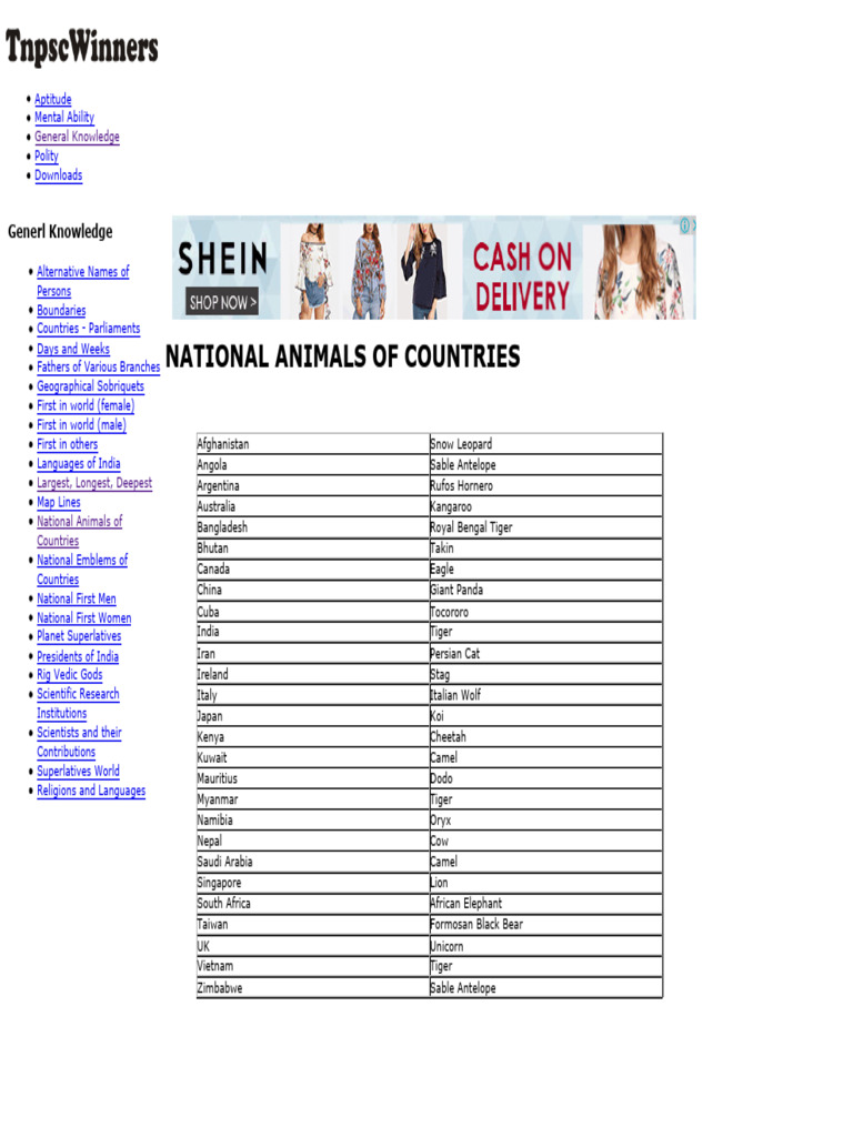 National Animals of Countries List | PDF