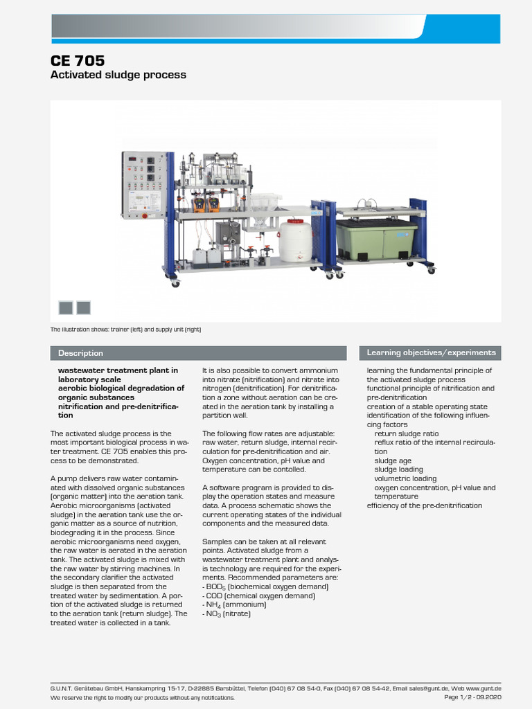 CE 705 Activated Sludge Process Gunt 75 PDF - 1 - en GB | PDF