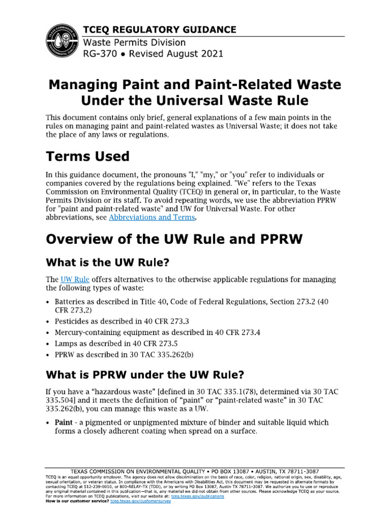 Uw Paint Waste Guidance | PDF