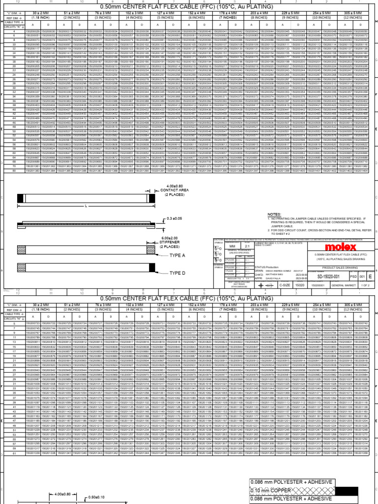 0.50Mm Center Flat Flex Cable (FFC) (105°C, Au Plating) | PDF