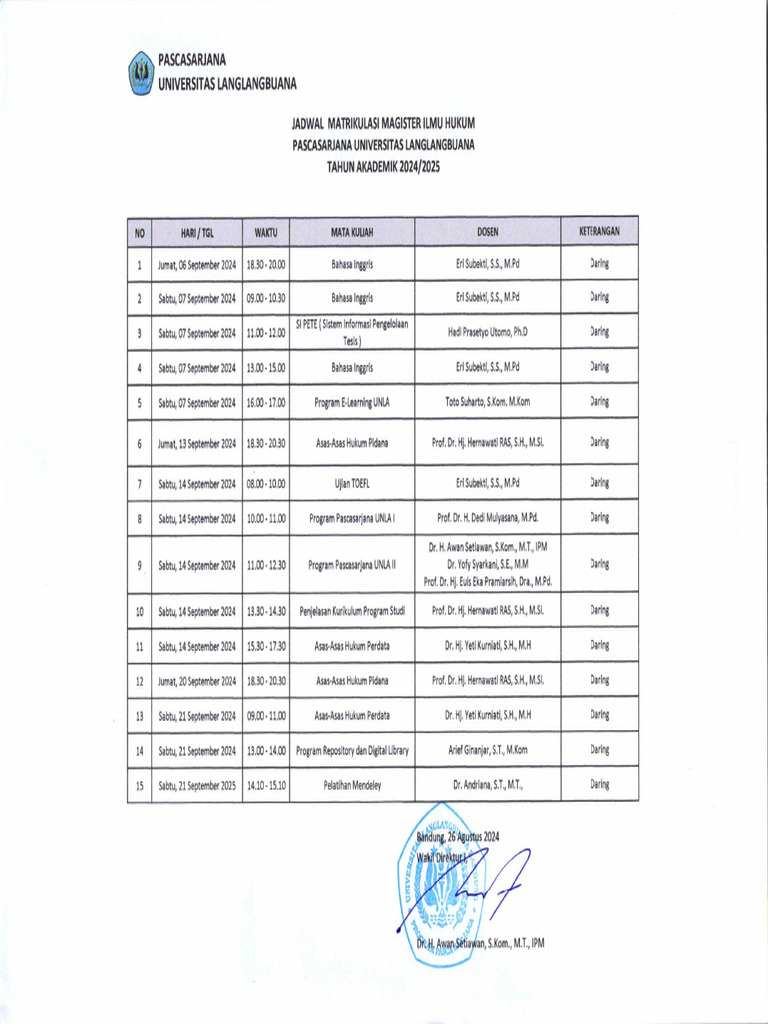 Jadwal Matrikulasi MIH | PDF
